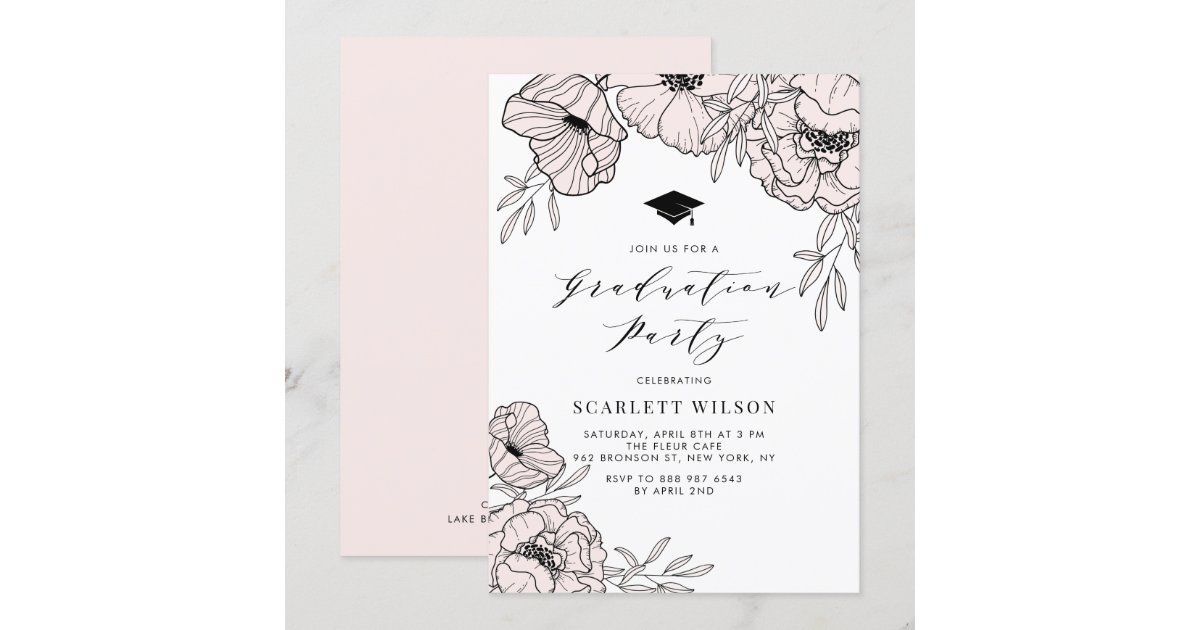 Modern Blush Pink Flowers Graduation Party Invitation | Zazzle