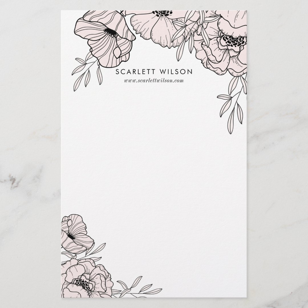 Modern Blush Pink Flowers Personalized Stationery | Zazzle