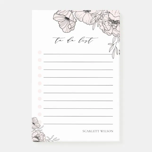 Modern Blush Pink Flowers To Do List Notes | Zazzle