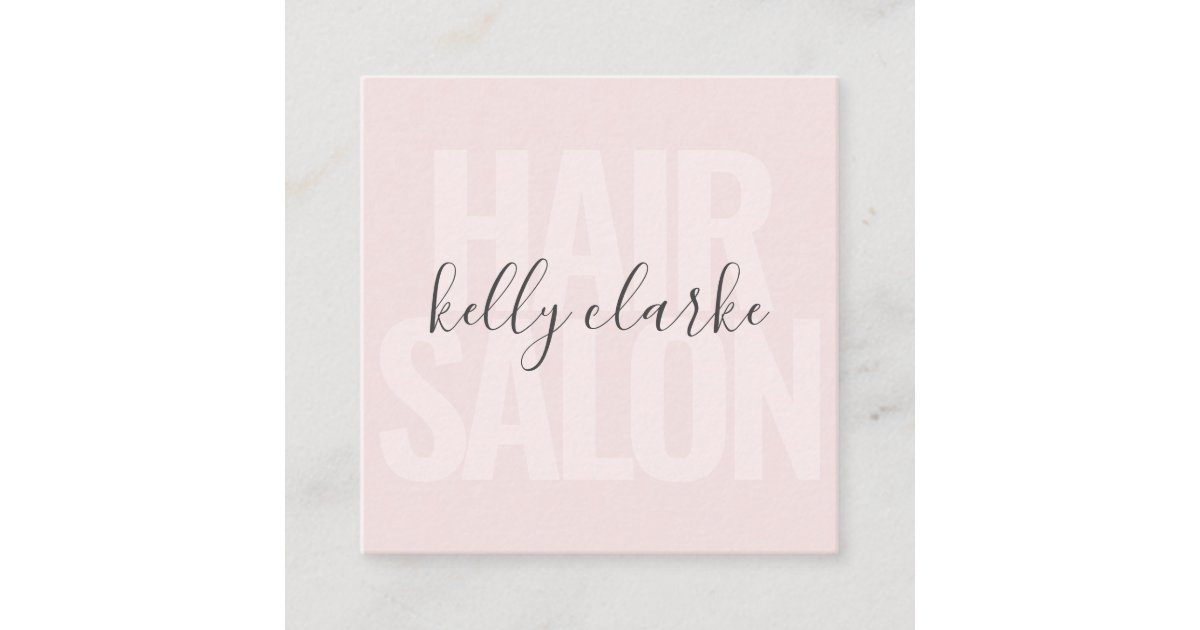 Modern blush pink hair salon script signature name square business card ...