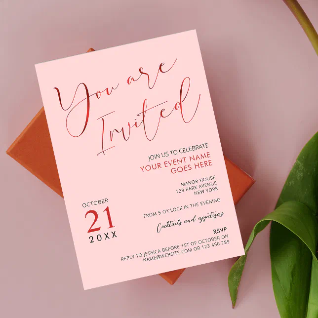 Modern Blush Pink Logo Business Event Elegant Invitation | Zazzle