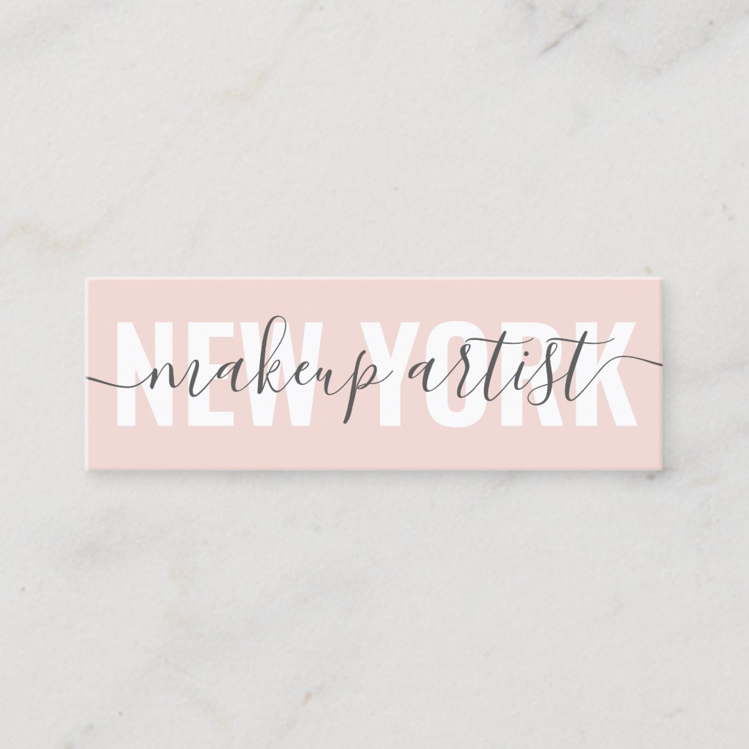 Modern blush pink makeup artist script signature mini business card ...