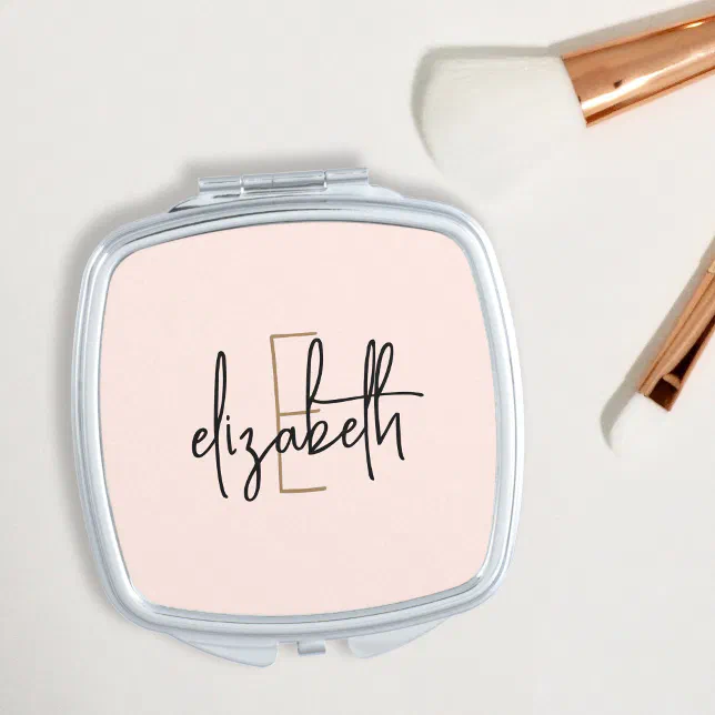 Modern Blush Pink Monogram Personalized Compact Mirror | Zazzle
