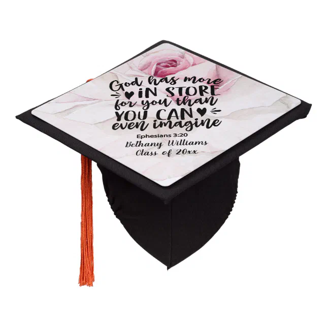 Modern Blush Pink Rose Floral Bible Verse Graduation Cap Topper | Zazzle