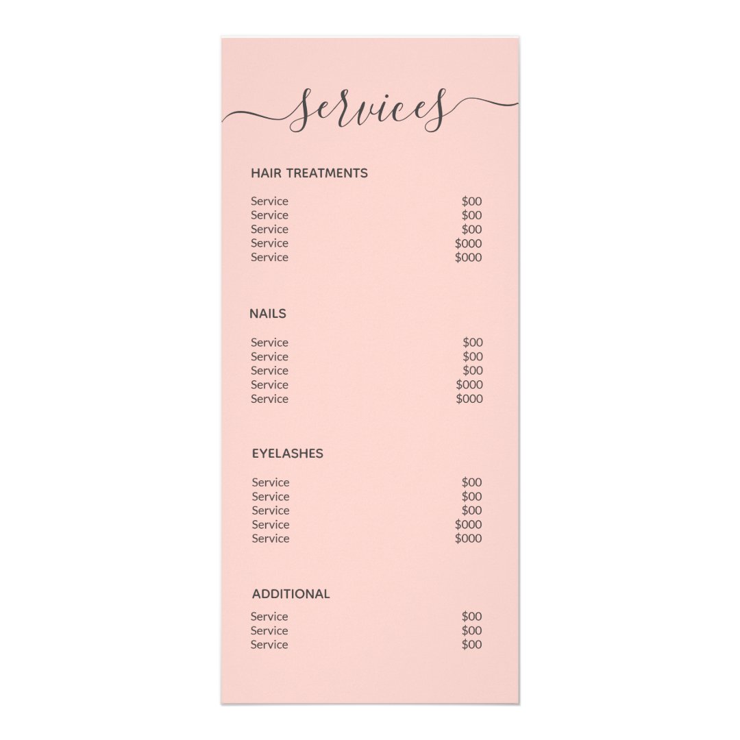 Modern Blush Pink Salon Makeup Artist Service Menu | Zazzle