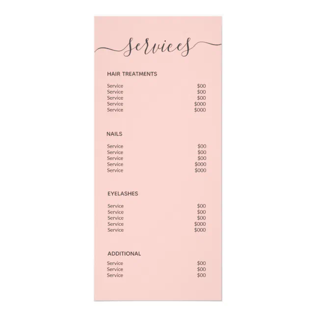 Modern Blush Pink Salon Makeup Artist Service Menu | Zazzle