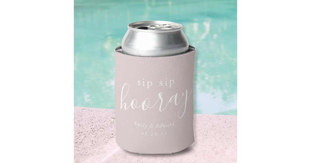 Modern Blush Pink Sip Sip Hooray Wedding Favor Can Cooler | Zazzle