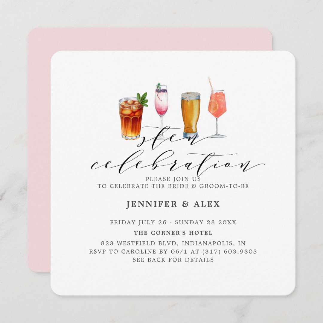 Modern Blush Pink Sten Celebration Drinks Invitation | Zazzle