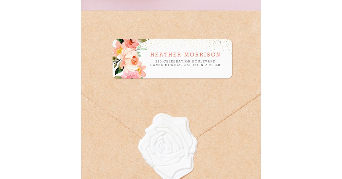 Modern Blush Pink Watercolor Floral & Gold Label | Zazzle