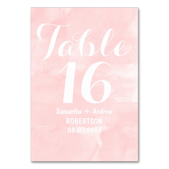 Modern blush pink watercolor table number | Zazzle.com