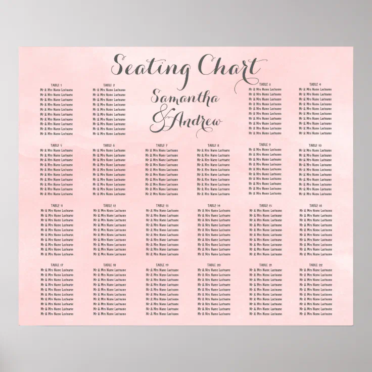 Modern blush pink watercolor table seating chart 2 | Zazzle