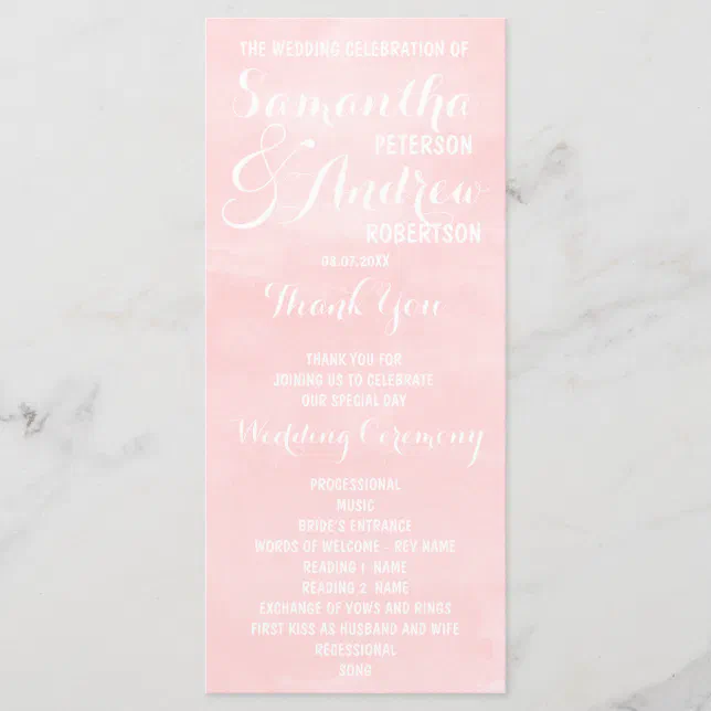 Modern blush pink watercolor Wedding Program | Zazzle