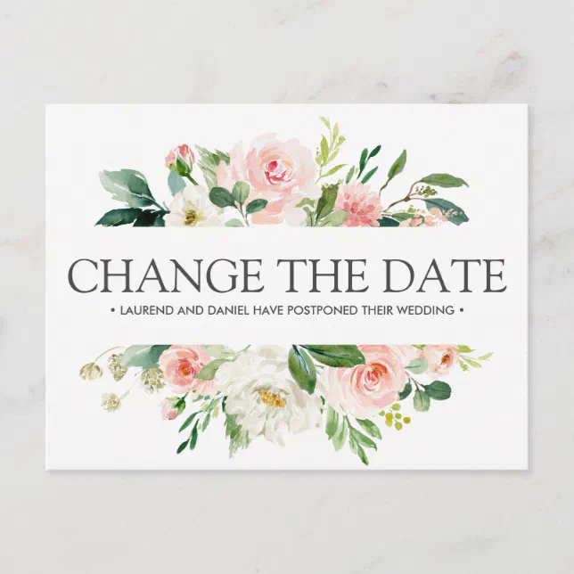 Modern Blush | Pink WEDDING CHANGE THE DATE Announcement Postcard | Zazzle