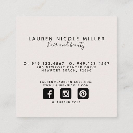 Modern Blush Pink White and Black Script Initials Square Business Card | Zazzle