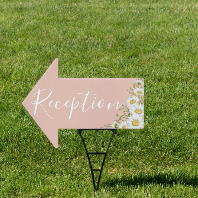 Modern Blush & White Daisies Wedding Reception Sign | Zazzle