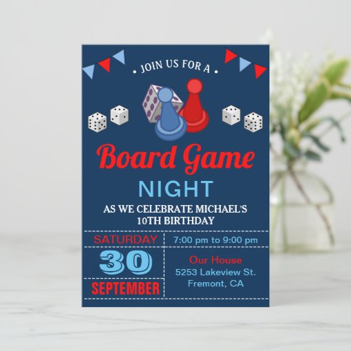 Modern Board Game Night Birthday Party Invitation | Zazzle