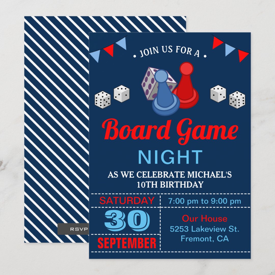 Modern Board Game Night Birthday Party Invitation | Zazzle
