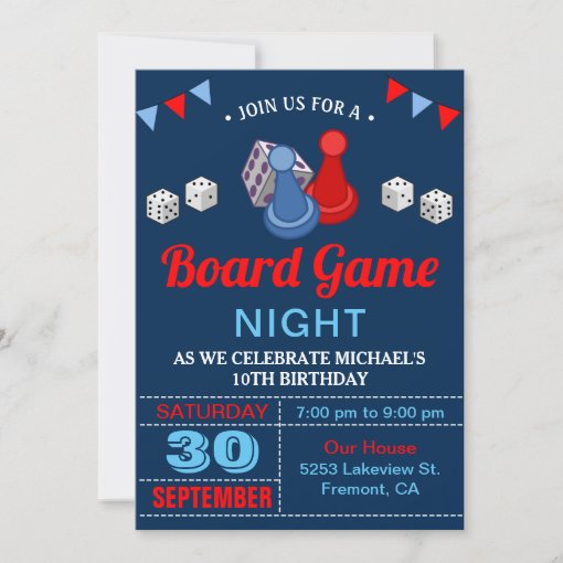Modern Board Game Night Birthday Party Invitation | Zazzle