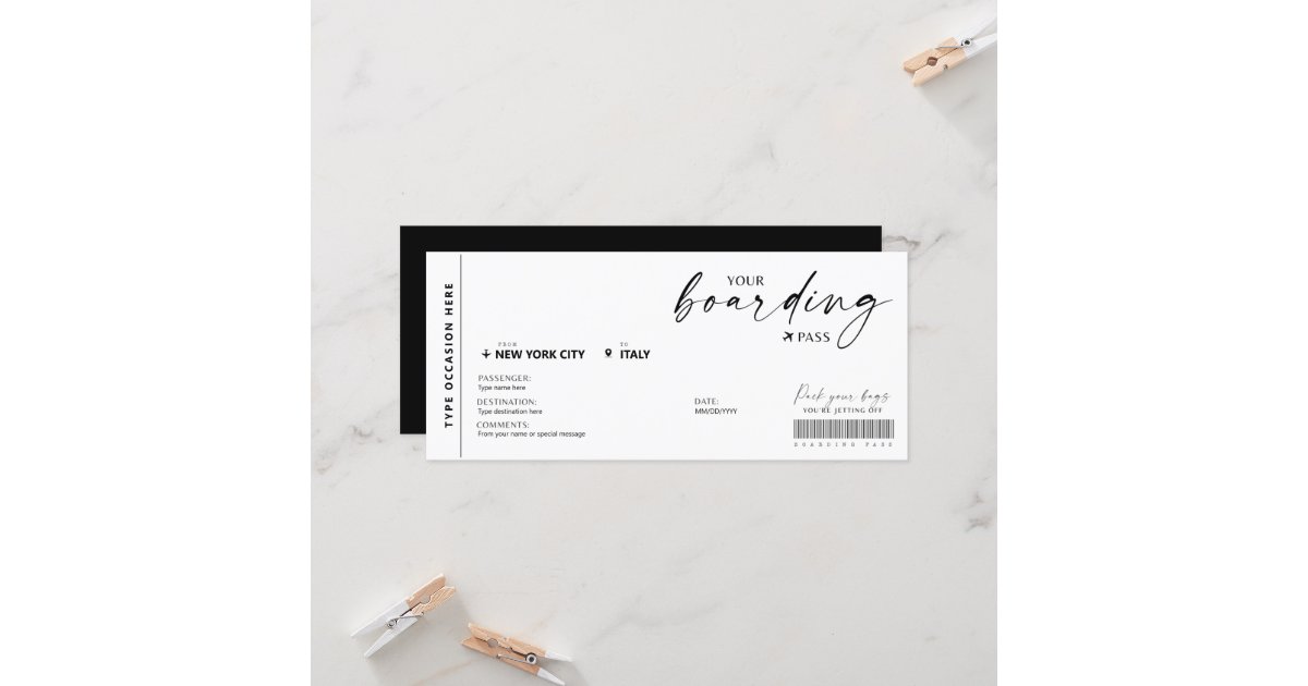 Modern Boarding Pass Surprise Fake Airline Ticket | Zazzle