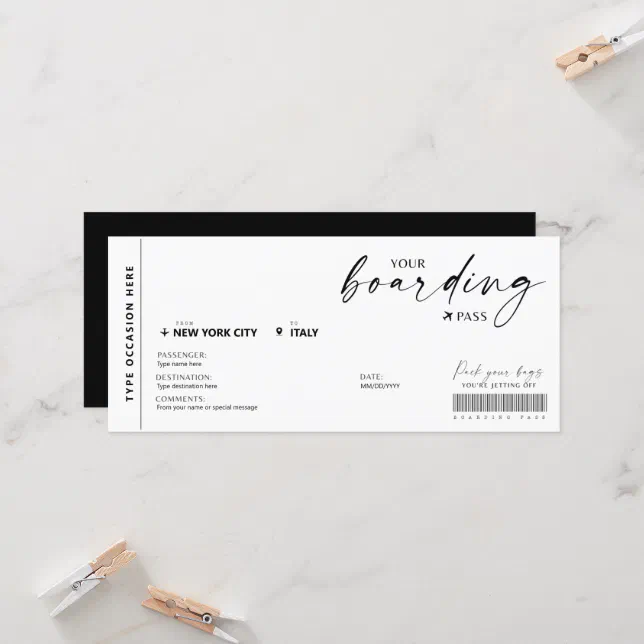 Modern Boarding Pass Surprise Fake Airline Ticket | Zazzle