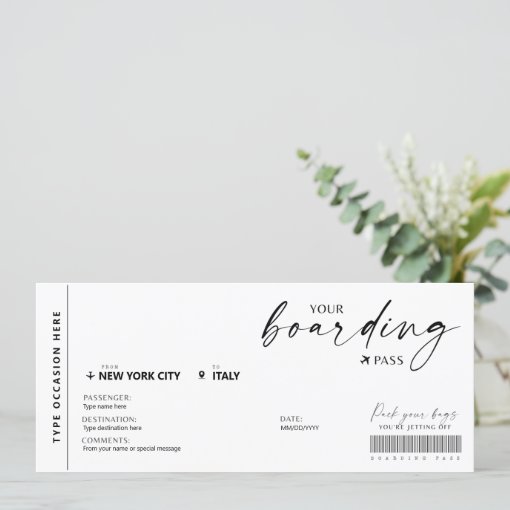 Modern Boarding Pass Surprise Fake Airline Ticket | Zazzle
