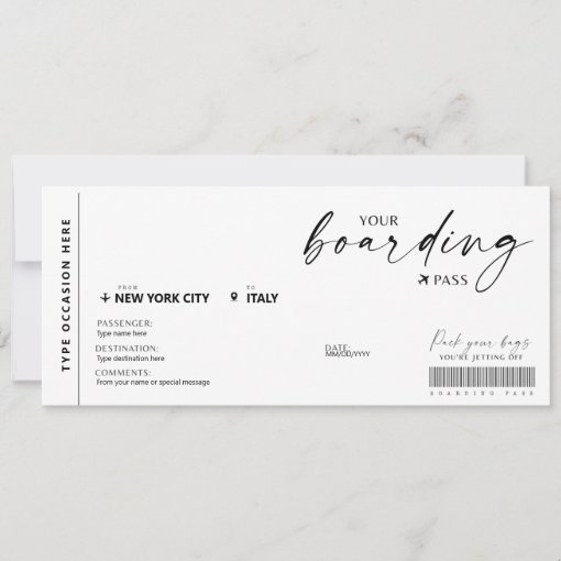 Modern Boarding Pass Surprise Fake Airline Ticket Invitation | Zazzle