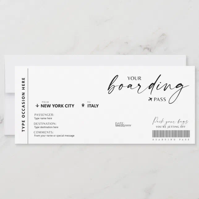 Modern Boarding Pass Surprise Fake Airline Ticket Invitation | Zazzle