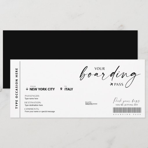 Modern Boarding Pass Surprise Fake Airline Ticket Invitation | Zazzle