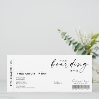 Modern Boarding Pass Surprise Fake Airline Ticket Invitation | Zazzle