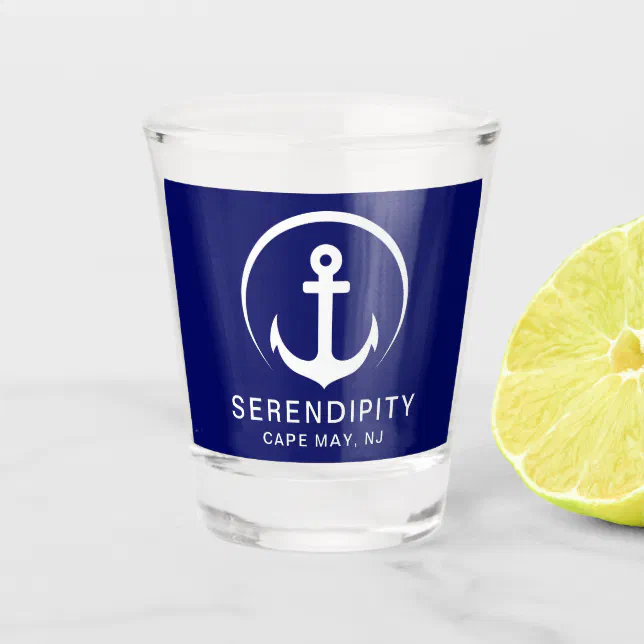 Modern Boat Anchor Nautical Navy Blue Shot Glass | Zazzle