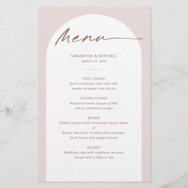 Modern Bohemian Arch Wedding menu card | Zazzle