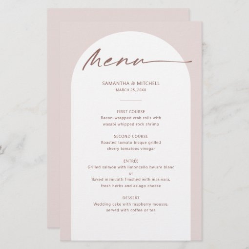 Modern Bohemian Arch Wedding menu card | Zazzle