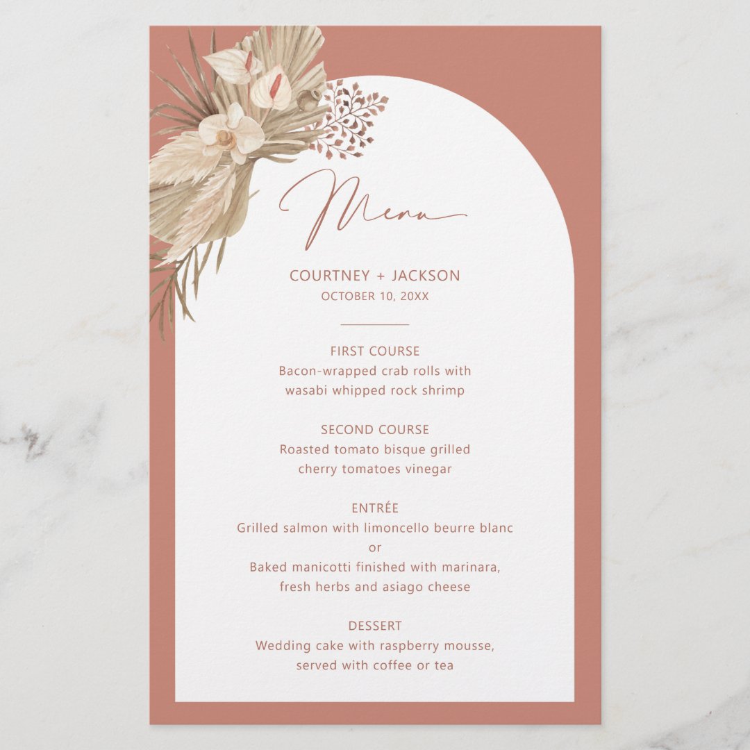 Modern Bohemian Arch Wedding menu card | Zazzle