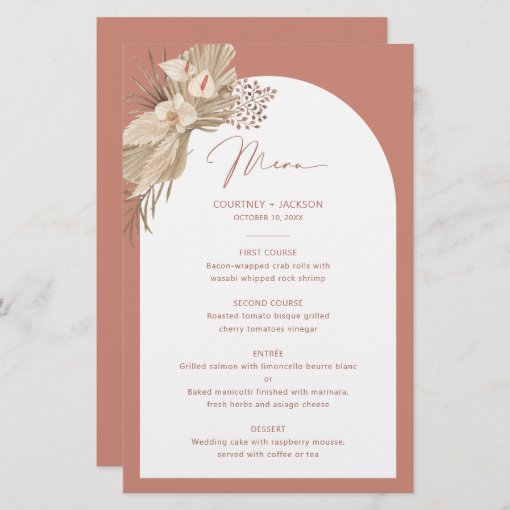 Modern Bohemian Arch Wedding menu card | Zazzle