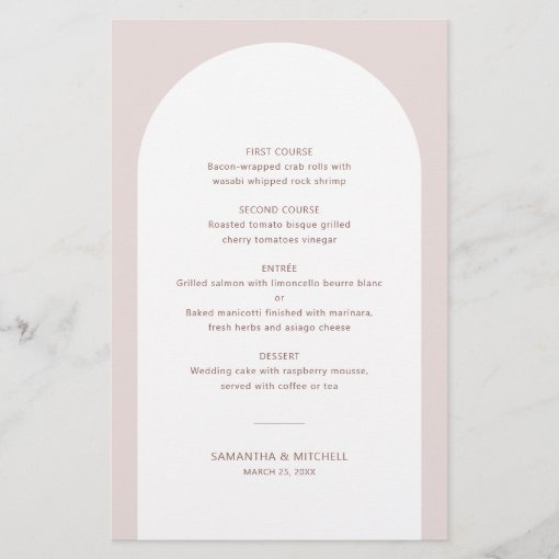 Modern Bohemian Arch Wedding menu card with name | Zazzle