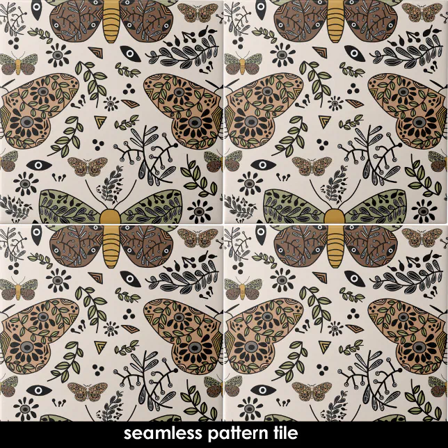 Modern Bohemian Moth Abstract Seamless Pattern Ceramic Tile | Zazzle