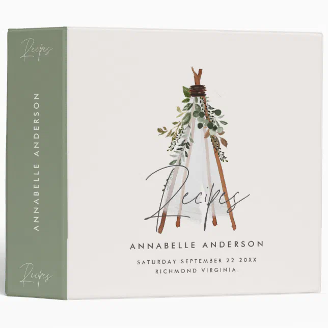 Modern bohemian teepee botanical rustic recipes 3 ring binder | Zazzle