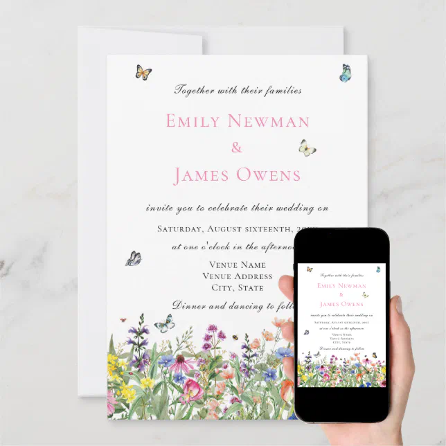 Modern Bohemian Wildflowers Wedding Invitation | Zazzle