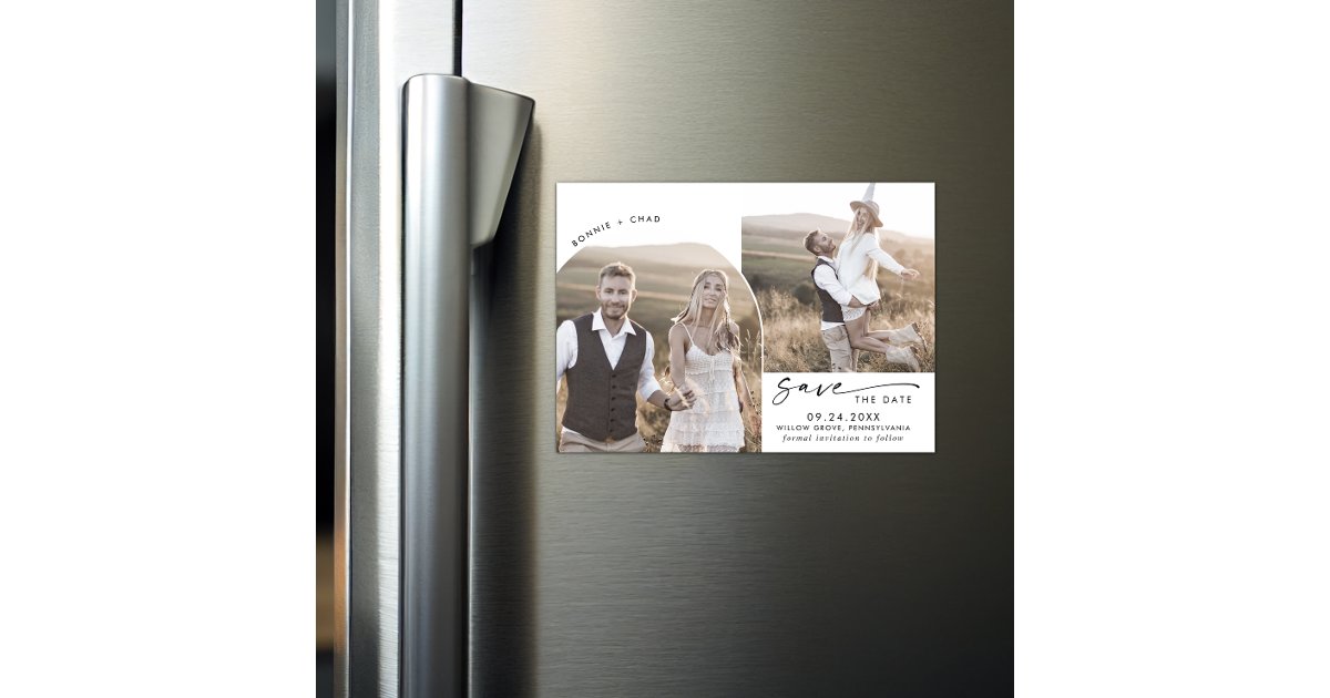 Modern Boho Arch 2 Photo Save the Date Magnetic Invitation | Zazzle