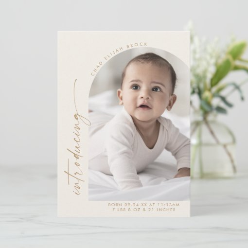Modern Boho Arch | Cream Photo Birth Announcement | Zazzle