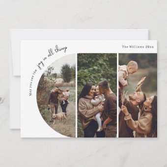 Modern Boho Arch Joy In All Things Three Photo Holiday Card | Zazzle