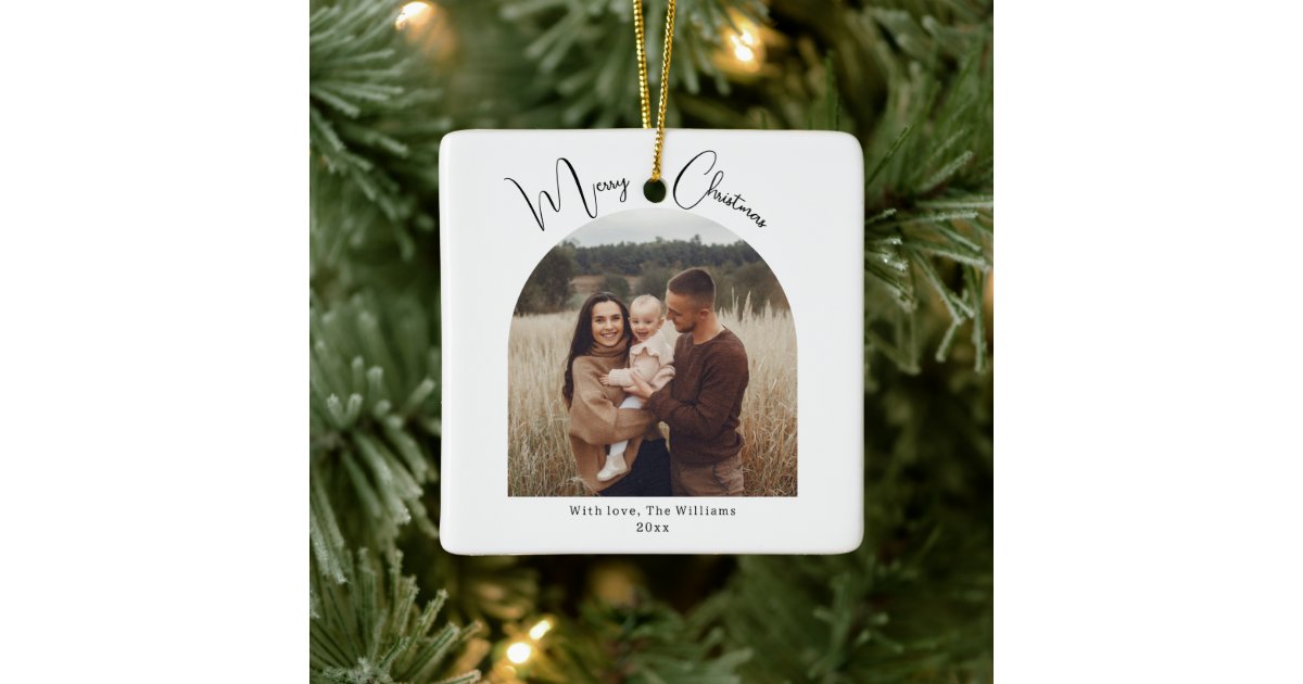 Modern Boho Arch Merry Christmas Ceramic Ornament | Zazzle