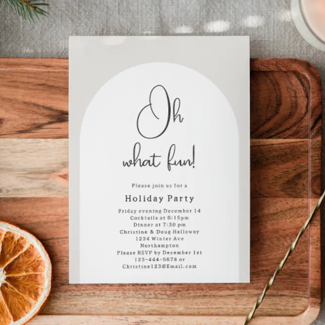 Modern Boho Arch Oh What Fun Christmas Party Invitation | Zazzle