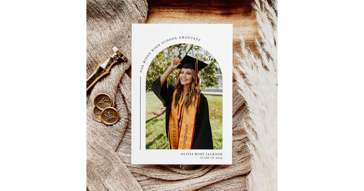 Modern Boho Arch Photo Graduation Announcement | Zazzle