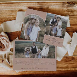 Modern Boho Arch Salmon 3 Family Photos Christmas Holiday Card | Zazzle