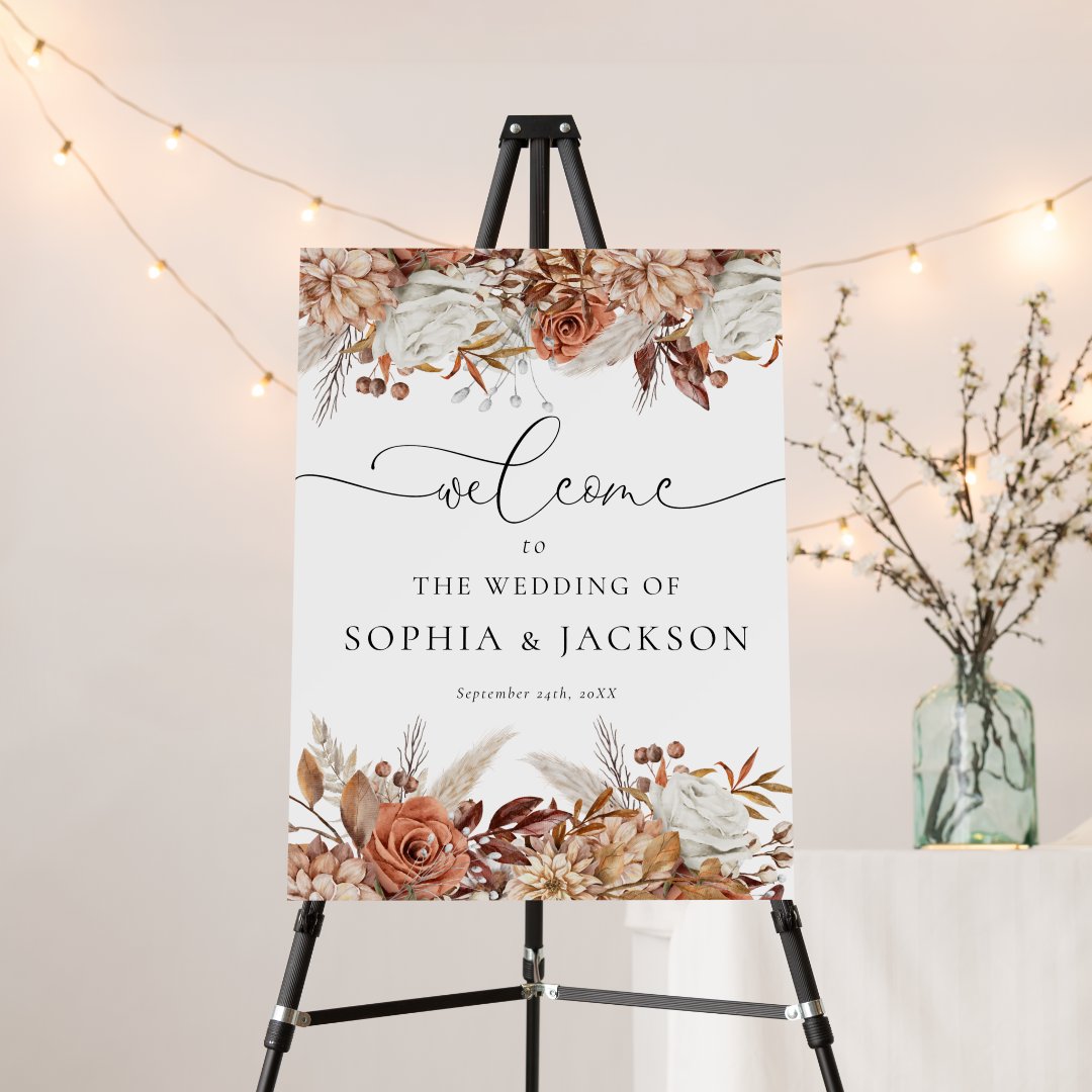 Modern Boho Autumn Floral Wedding Welcome Sign | Zazzle