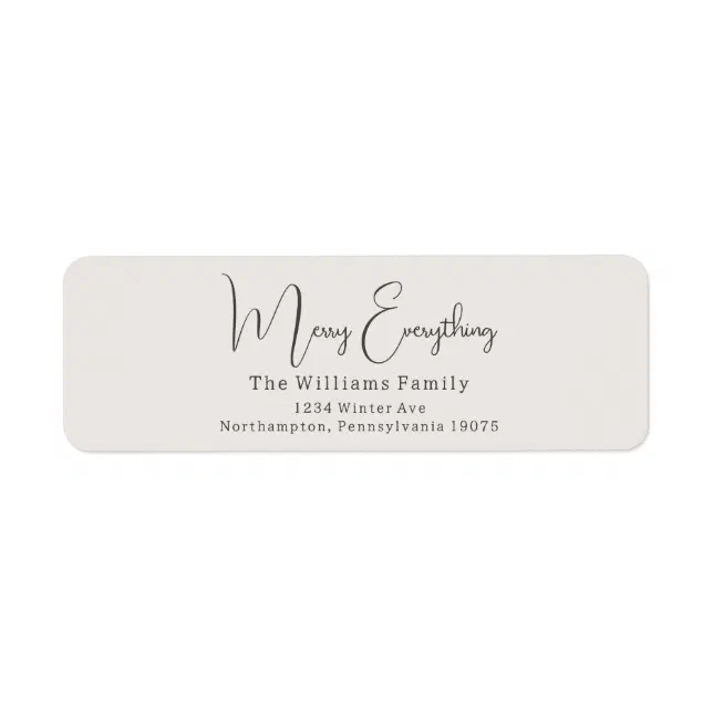 Modern Boho Beige Merry Everything Return Address Label | Zazzle