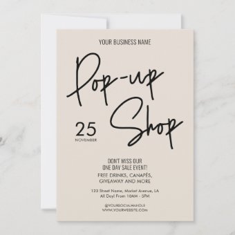 Modern Boho Beige Small Business Pop Up Shop Event Invitation | Zazzle