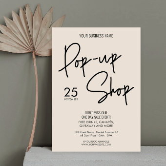 Modern Boho Beige Small Business Pop Up Shop Event Invitation | Zazzle