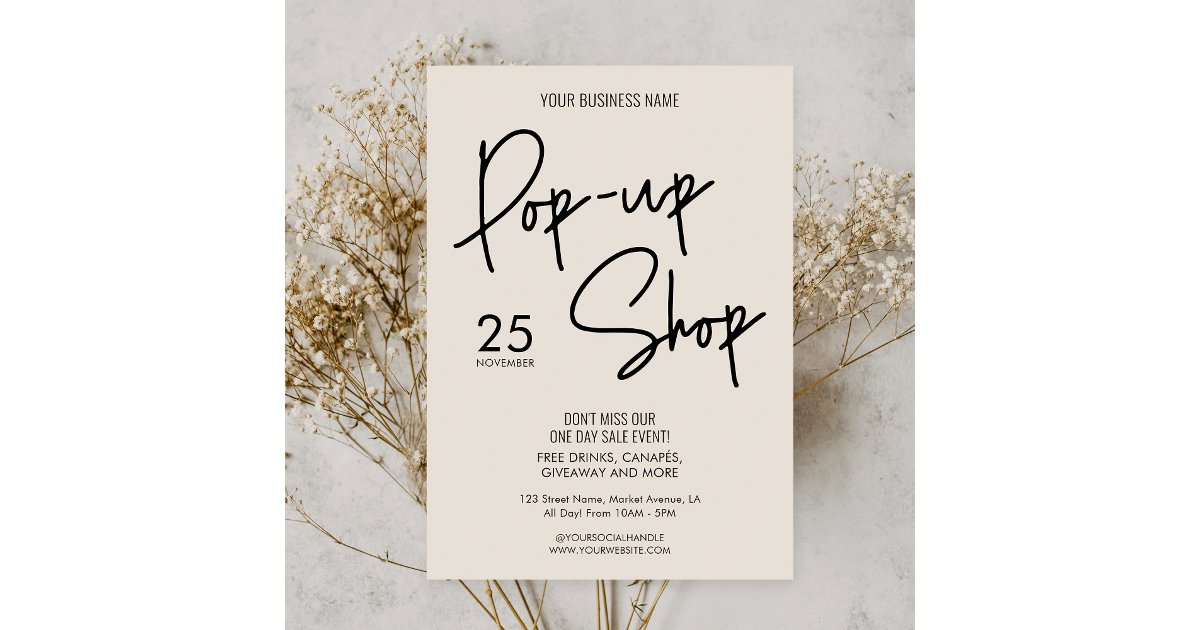 Modern Boho Beige Small Business Pop Up Shop Event Invitation | Zazzle